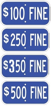 The Traffic Sign Store: $100, $250 or $350 Handicap FINE - 12x6-inch Blue